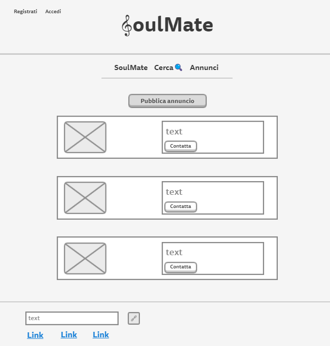 Wireframe pagina "Annunci"